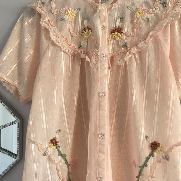 Vintage | Tops | Vintage Pale Pink Blouse Embroidered Ribbon Ruffle ...